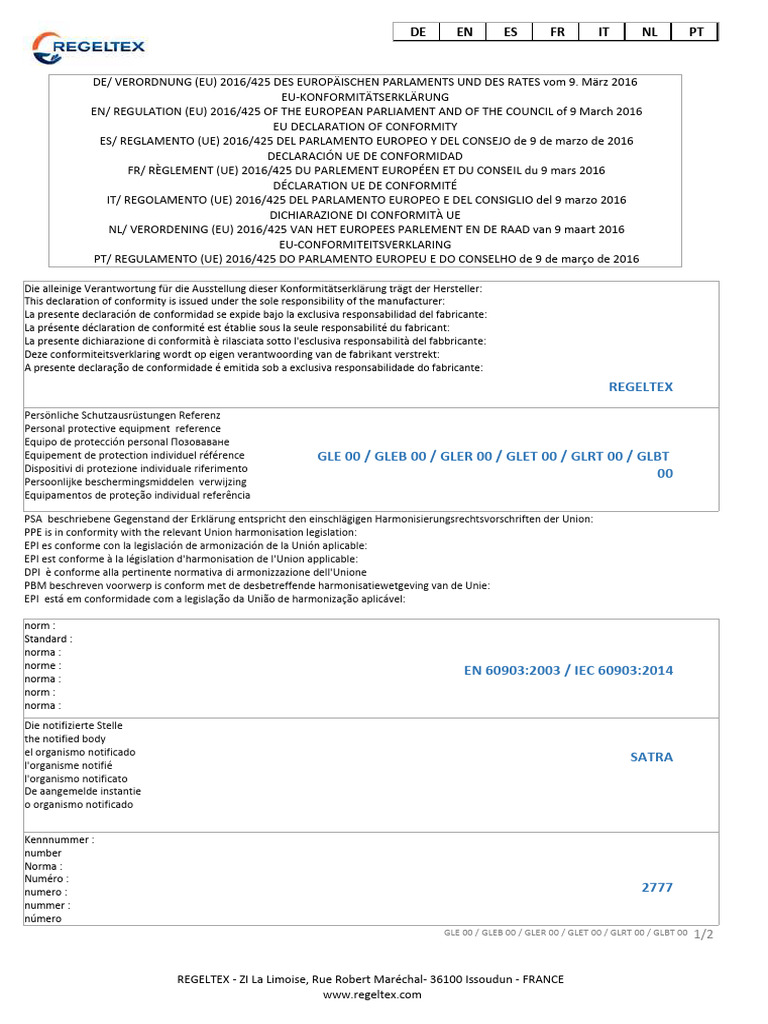 ROVOLT - GR1 - Declaration UE RGX - DE - EN - ES - FR - IT - NL - PT | PDF