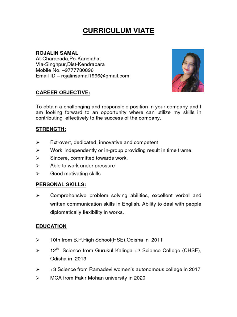 Rojalin Samal's CV: MCA Graduate | PDF | Career & Growth