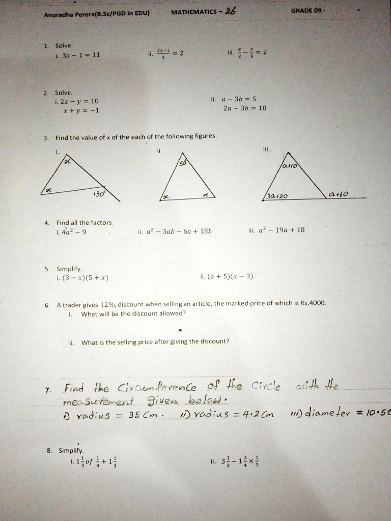 Grade 09 (Homework 26) | PDF Grade 09 (Homework 26) | PDF