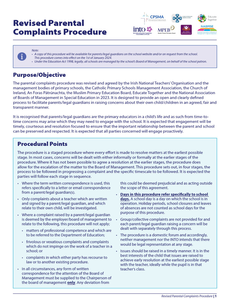 Revised Parental Complaints Procedure 2024 | PDF | Complaint | Legal Guardian