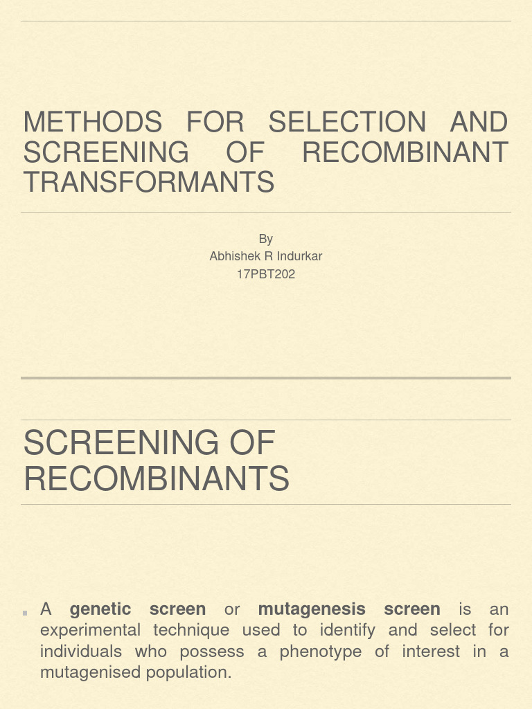 Screening Methods for Recombinant Clones | PDF | Molecular Cloning ...