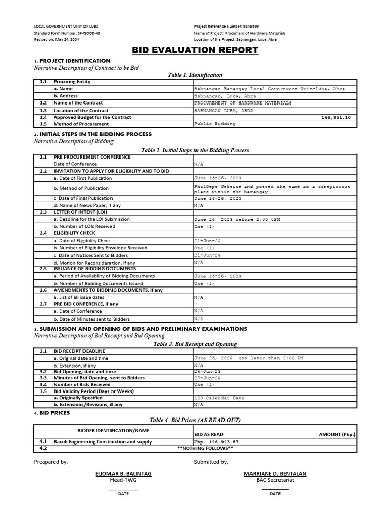 S Lot 3 BID Evaluation Report | PDF