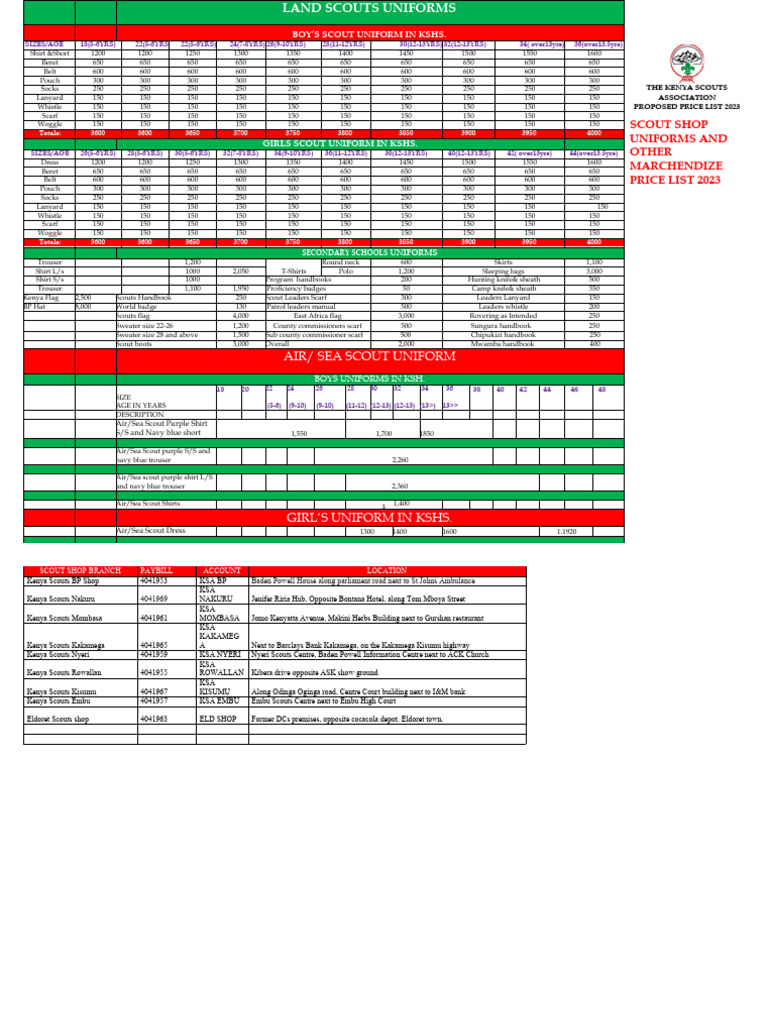 Ksa Scouts Shop Price List Effective 1st January 2024 | PDF | Scouting | Softlines (Retail)