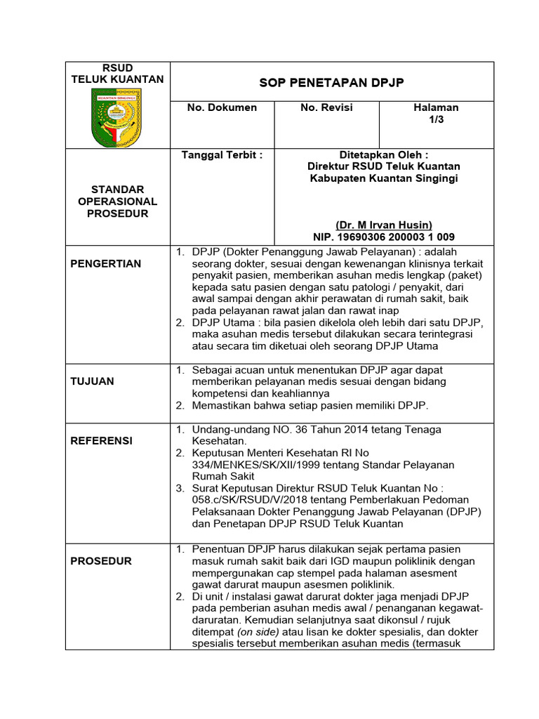 SPO Penetapan DPJP | PDF | Sains & Matematika