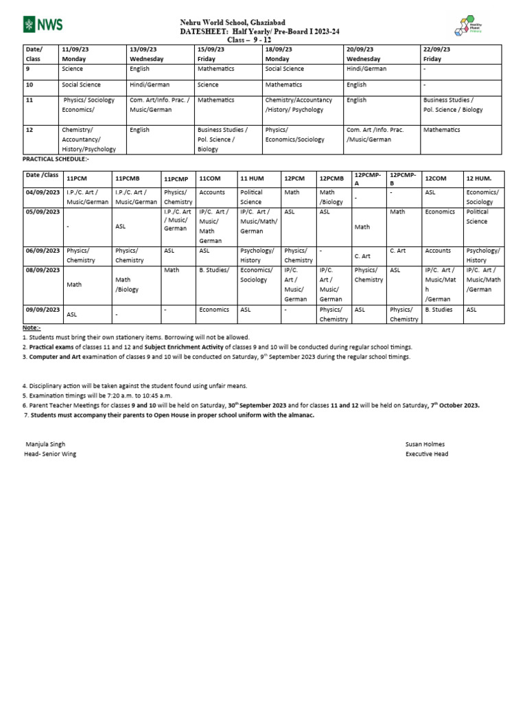 HY and Pre Board 202324 | PDF | Science
