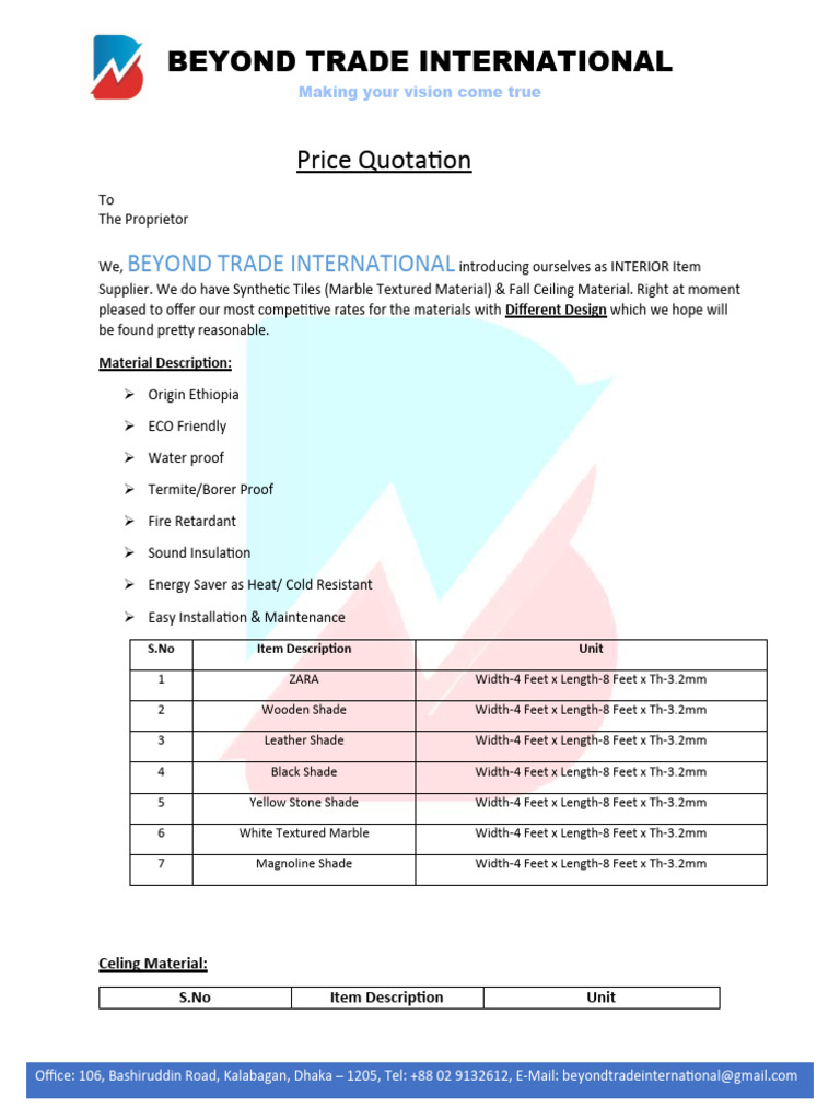 Price Quotation Without Price | PDF | Home & Garden