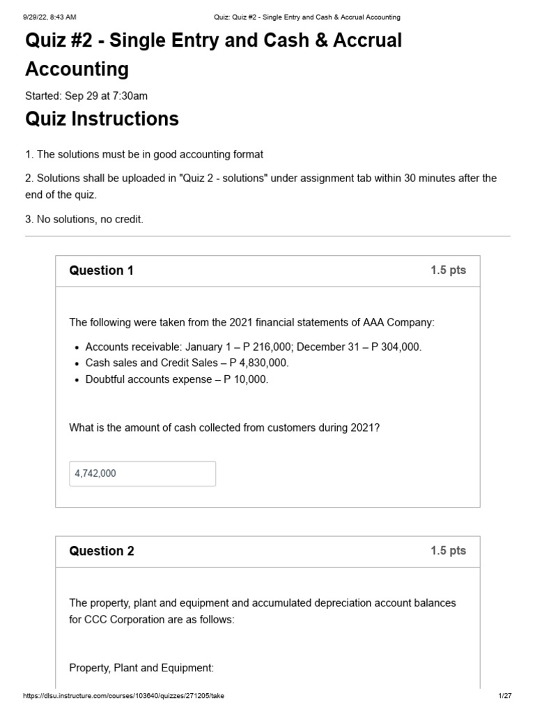 Quiz on Cash & Accrual Accounting | PDF | Debits And Credits | Expense