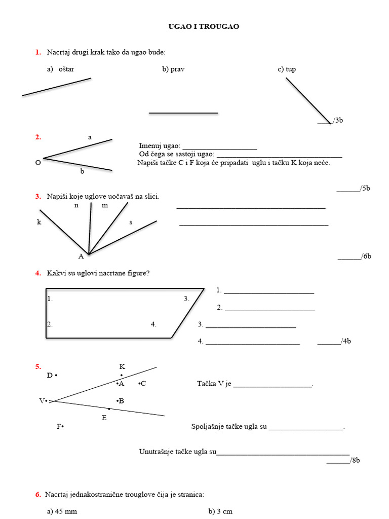 Ugao I Trougao Kontrolni Rad | PDF