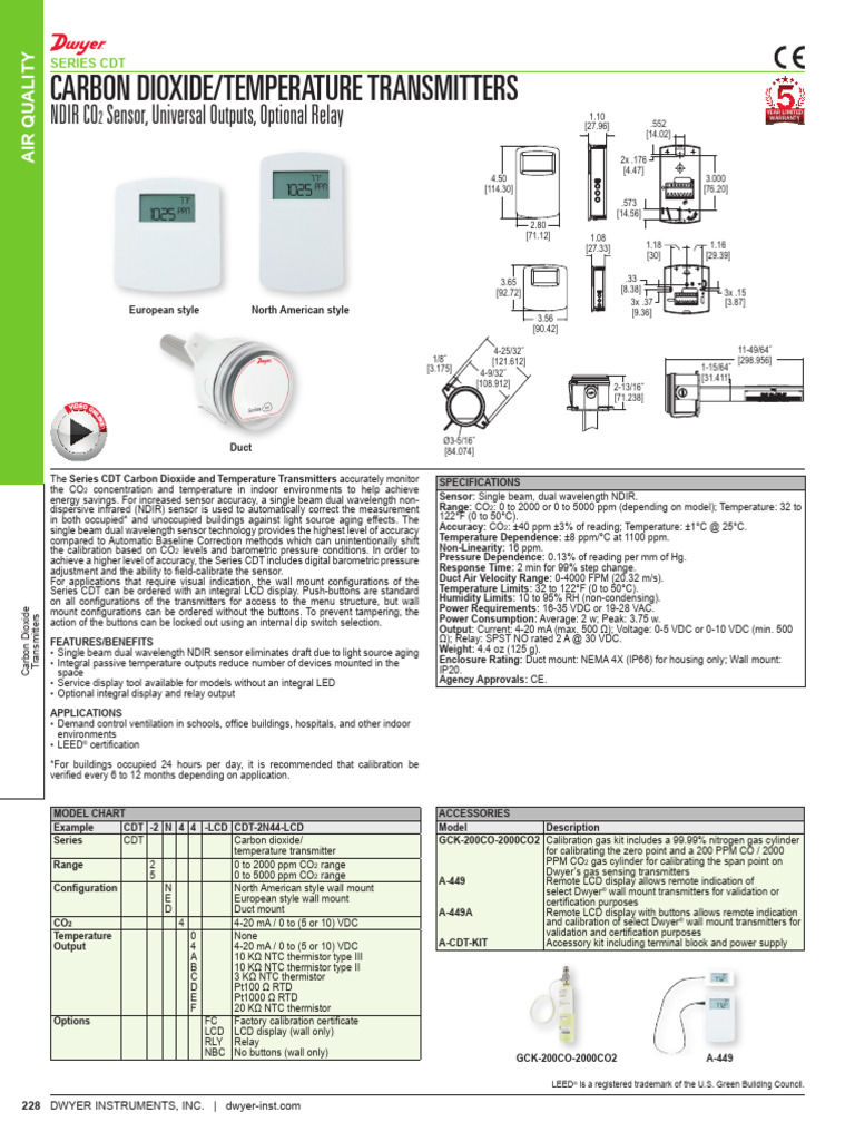 CDT - Catalog CO2 | PDF | Carbon Dioxide | Sensor