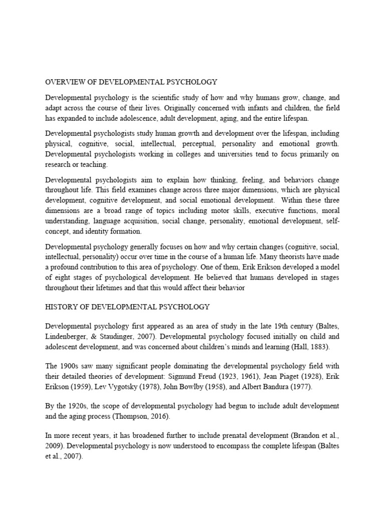 Overview of Developmental Psychology | PDF | Developmental Psychology ...