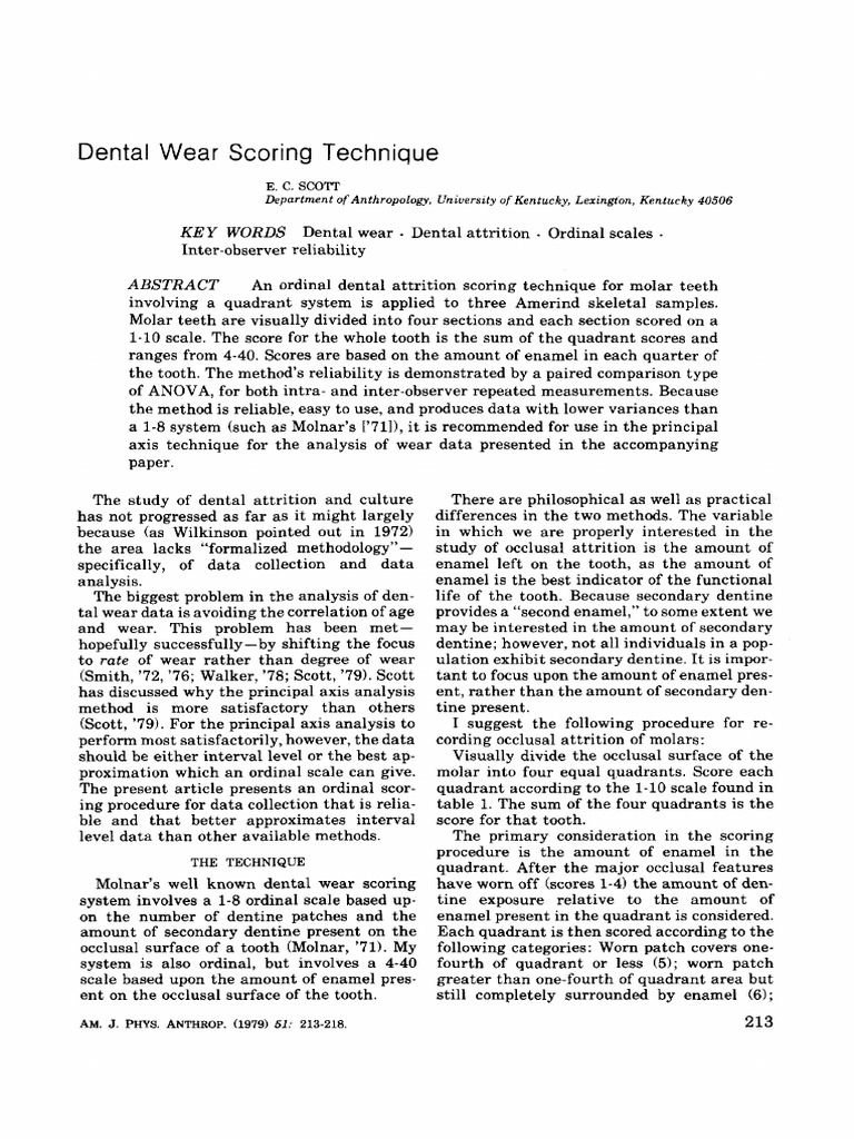 Dental Wear Scoring Technique-Scott-1979-American Journal of Physical ...