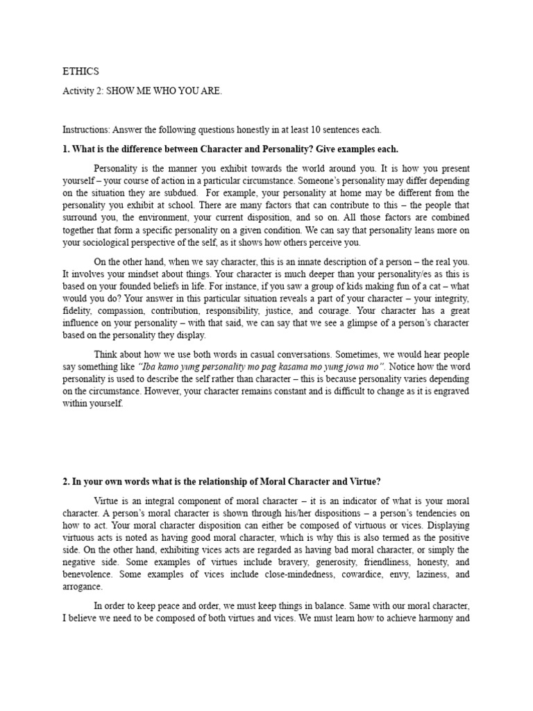 Character vs. Personality Explained | PDF | Virtue | Psychology