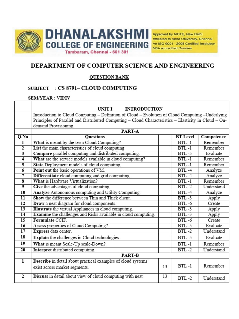 CS8791-Cloud Computing QB 1 | PDF | Cloud Computing | Virtualization