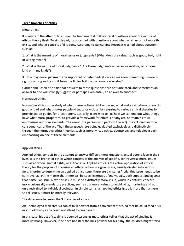 The Branches of Ethics (Readings) | PDF | Morality | Rights