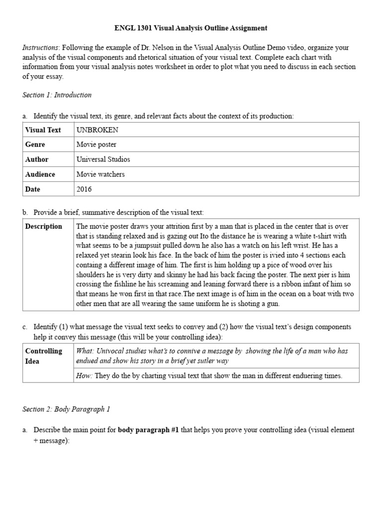 ENGL 1301 Visual Analysis Outline Assignment | PDF | Communication