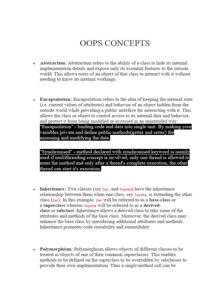 Oops Concepts Pdf Inheritance Object Oriented Programming Class 4498