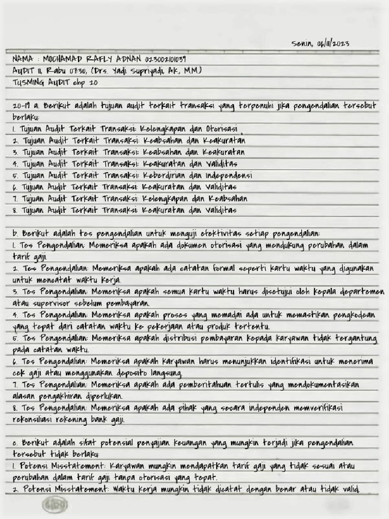Mochamad Rafly Adnan - Tusming AUDIT 2 - CHP 20 | PDF