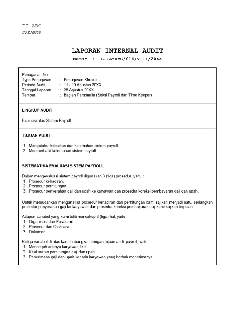 15 - 16 Contoh Laporan Internal Audit-1 | PDF