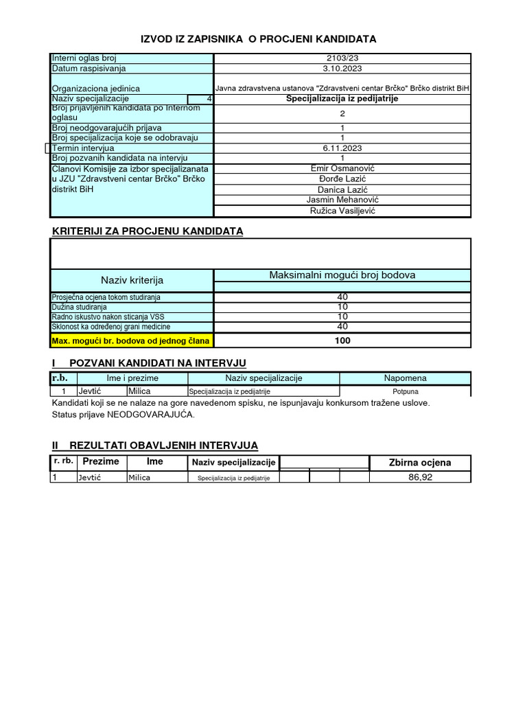 Rezultati Intervjua-Specijalizacija Iz Pedijatrije-4 | PDF