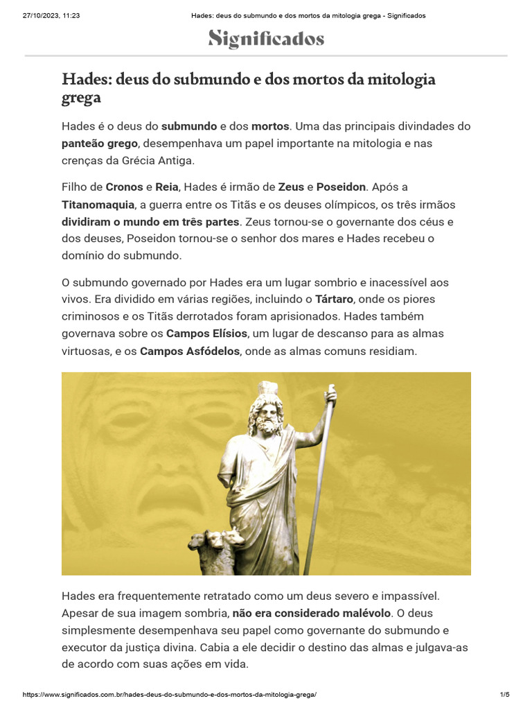 Hades - Deus Do Submundo e Dos Mortos Da Mitologia Grega - Significados ...