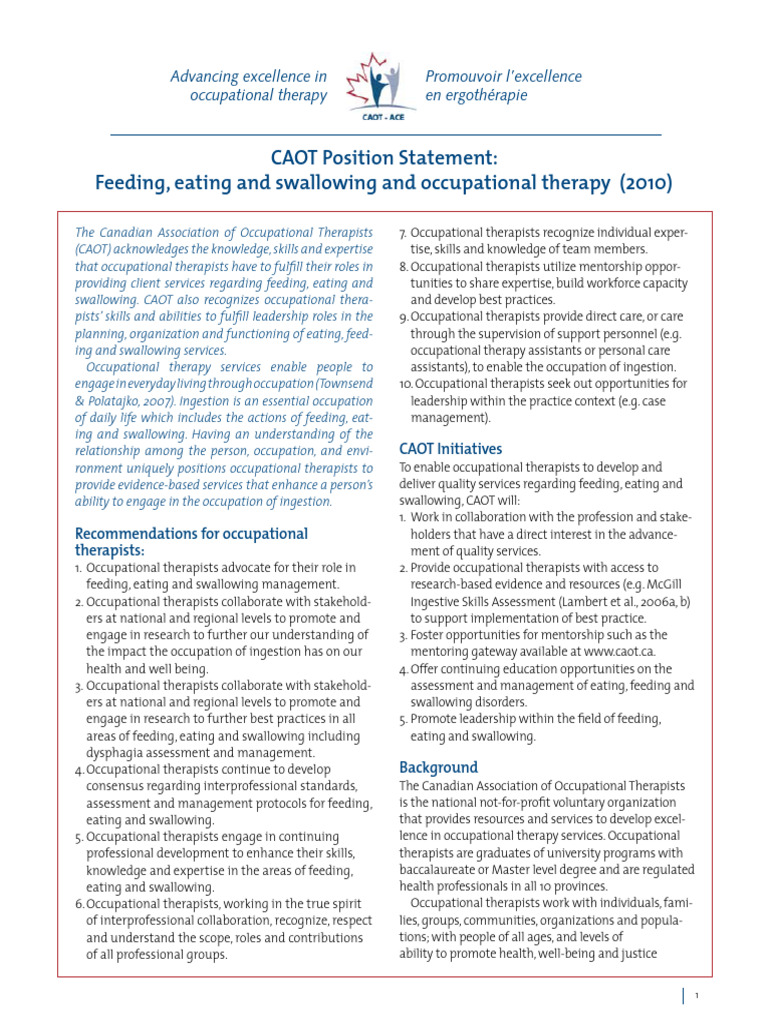 F - Feeding Eating and Swallowing and OT | PDF | Occupational Therapy ...
