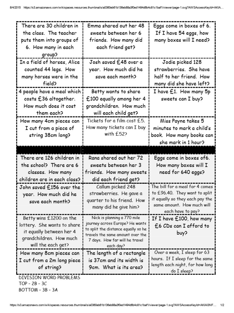 Division Word Problems | PDF
