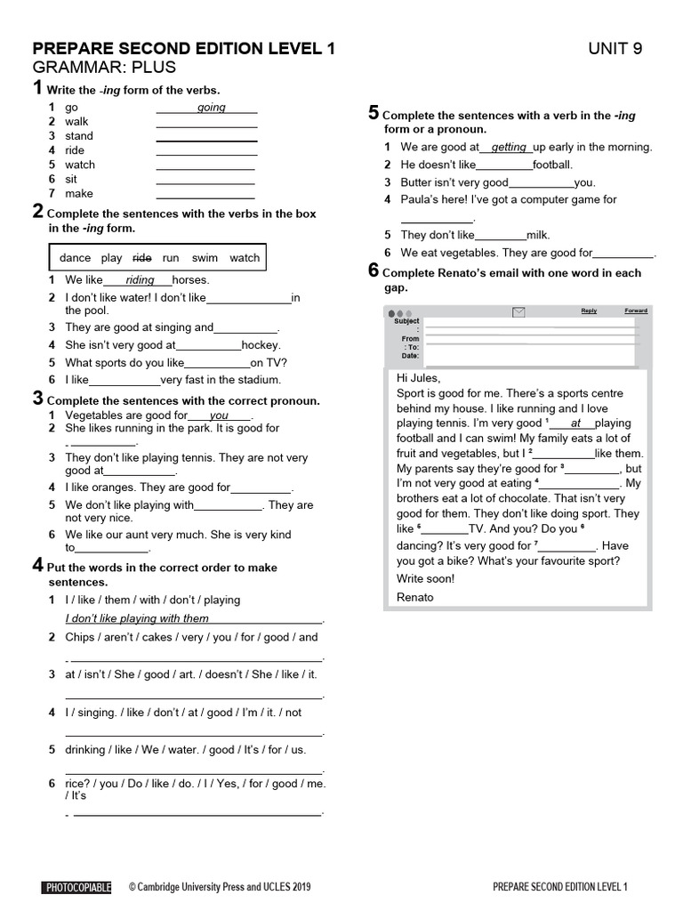 Level 1 Grammar Exercises: -ing Forms | PDF | Subject (Grammar ...