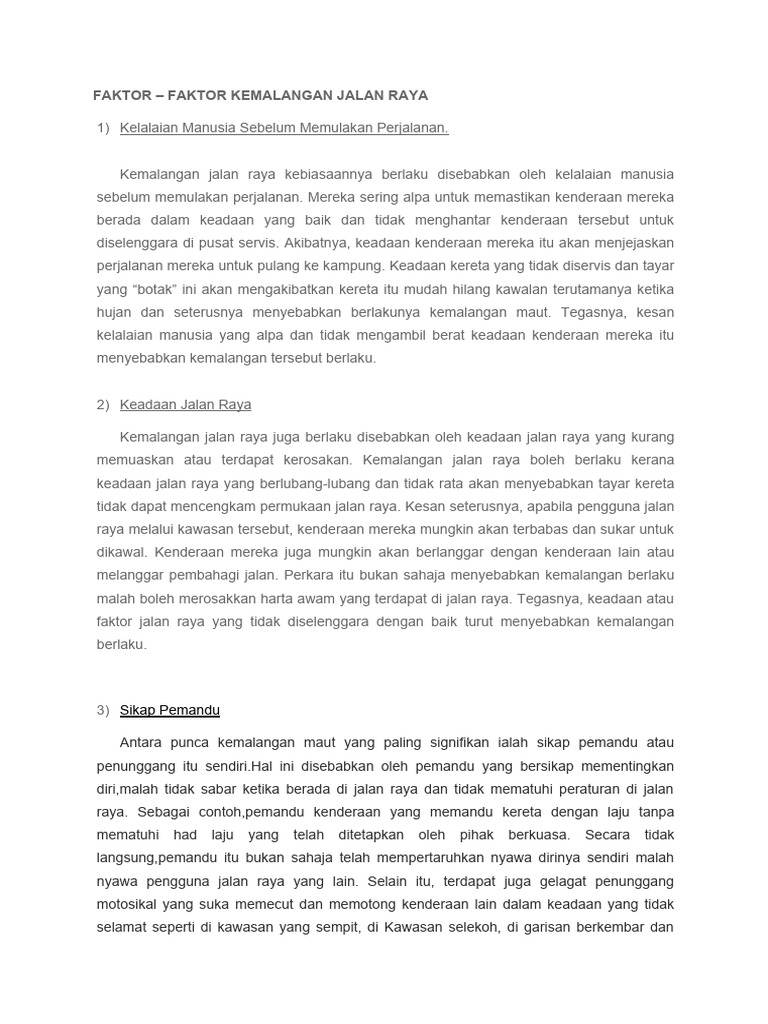 Faktor Kemalangan Jalan Raya | PDF