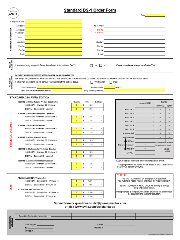 DS-1 Order Form Fifth Edition - 3.7.22 | PDF | Credit Card | Payments
