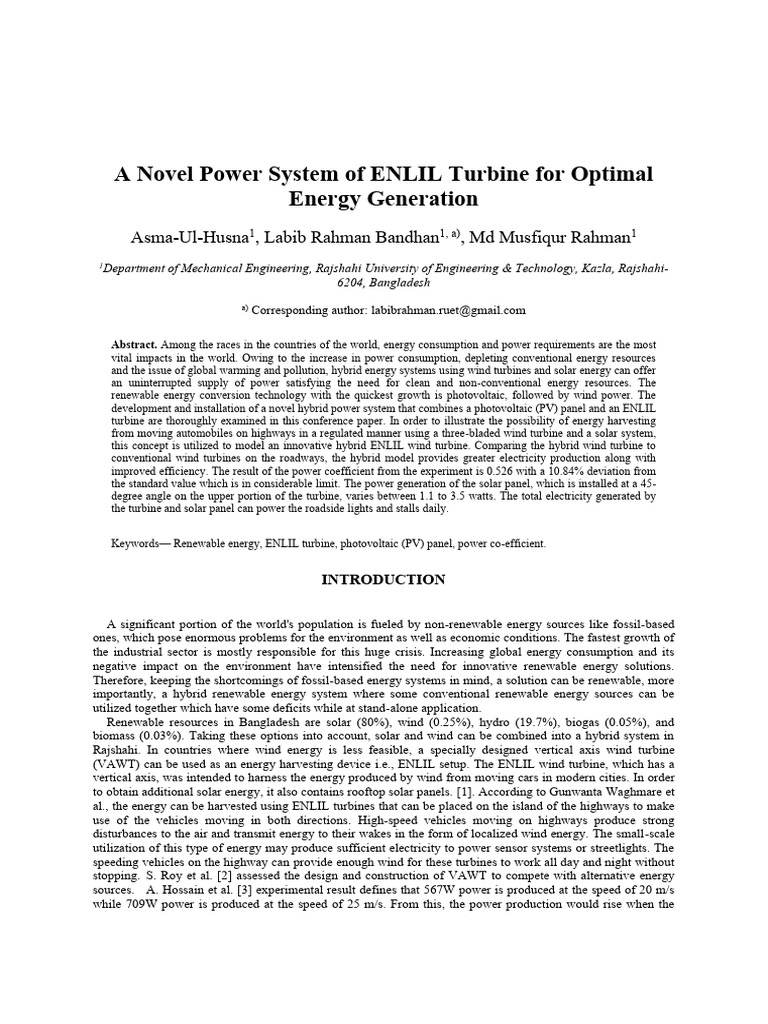 A Novel Power System of ENLIL Turbine For Optimal Energy Generation ...