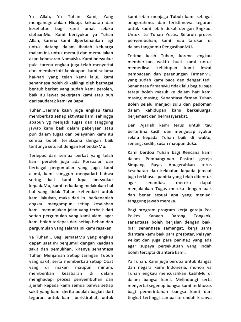 Doa Syafaat untuk Ibadah Keluarga | PDF | Agama & Spiritualitas