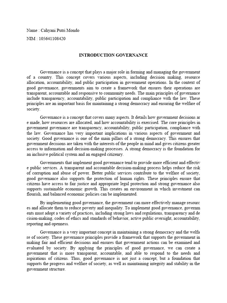 Essay Introduction Governance | PDF | Governance | Good Governance