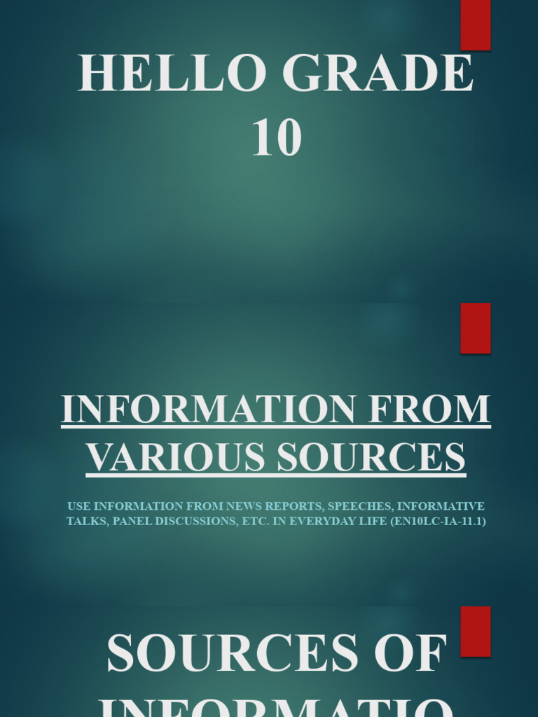 g10 q1 w1 Information From Various Sources | PDF | News | Cognition