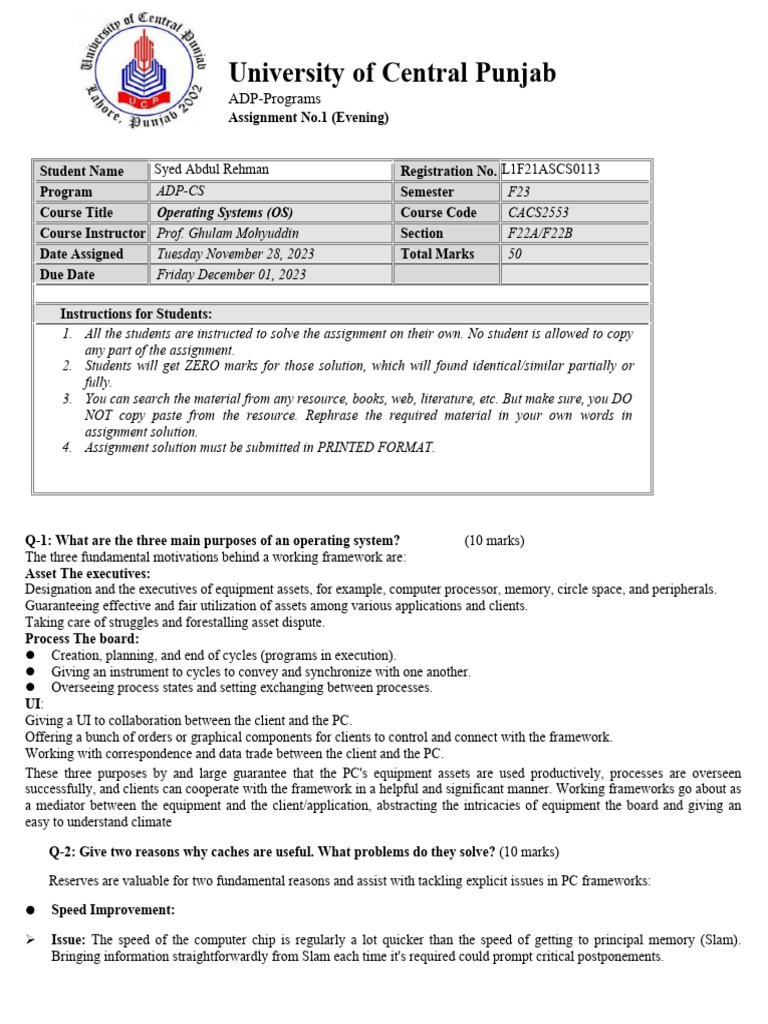 Assignment1 OS (F22A-F22B) | PDF | Computer Data Storage | Operating System