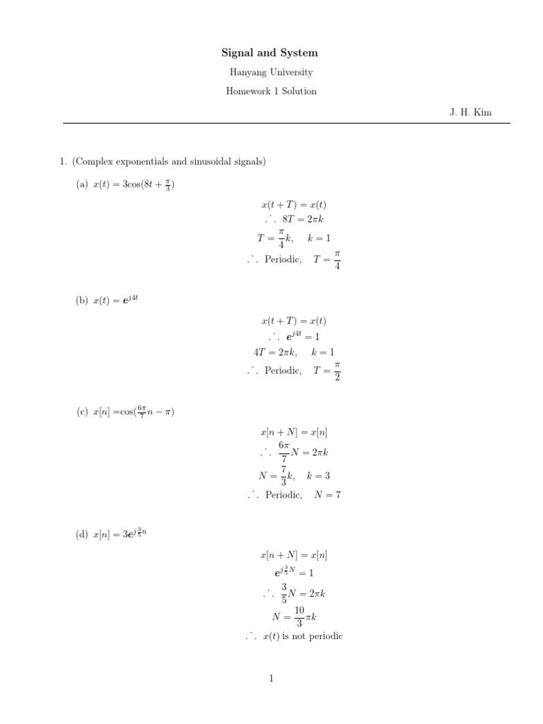 Signal and System HW1 - Solution | PDF | Ordinary Differential Equation | Applied Mathematics
