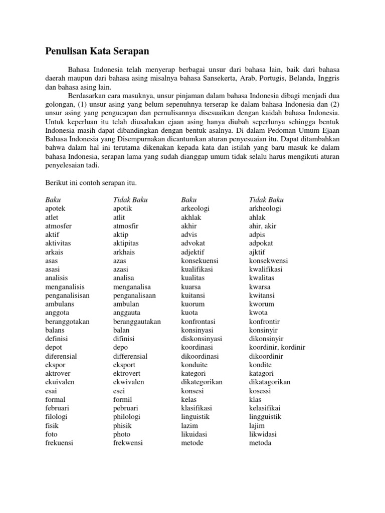 Penulisan Kata Serapan | PDF | Seni & Disiplin Bahasa | Kajian Bahasa Asing