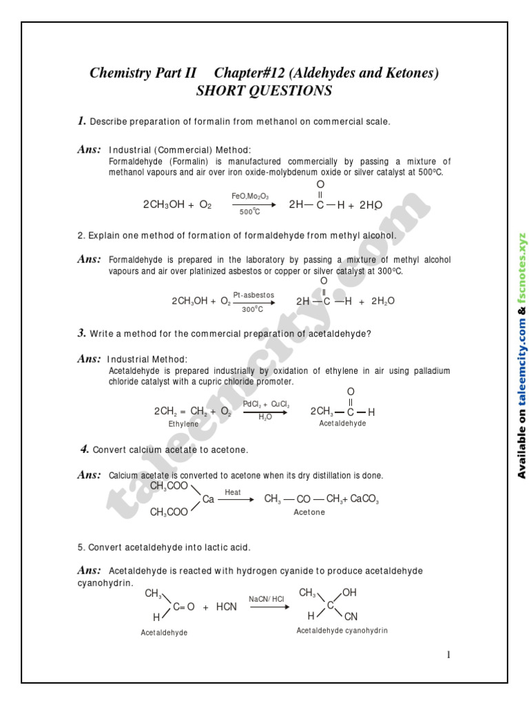 12th Chemistry CH-12 Notes | PDF | Aldehyde | Ketone