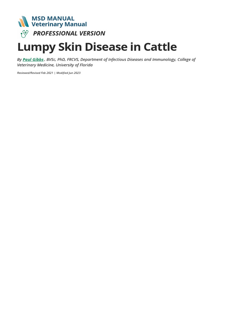 Lumpy Skin Disease in Cattle - Integumentary System - MSD Veterinary ...