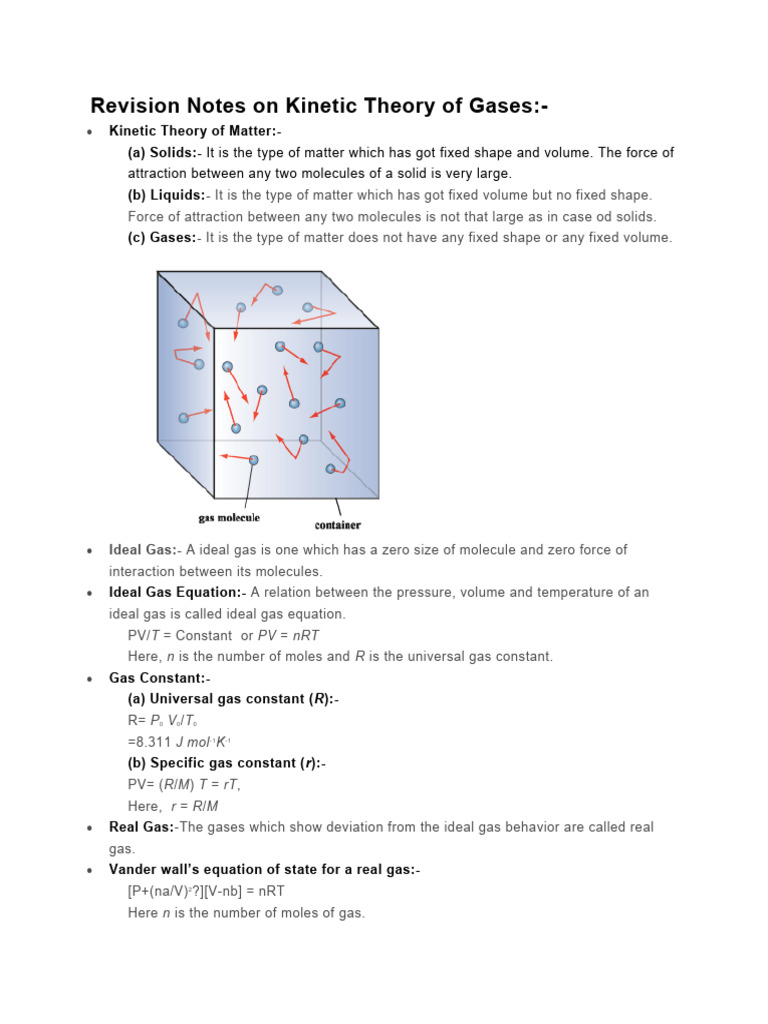 Revision Notes On Kinetic Theory of Gases | PDF | Gases | Quantity