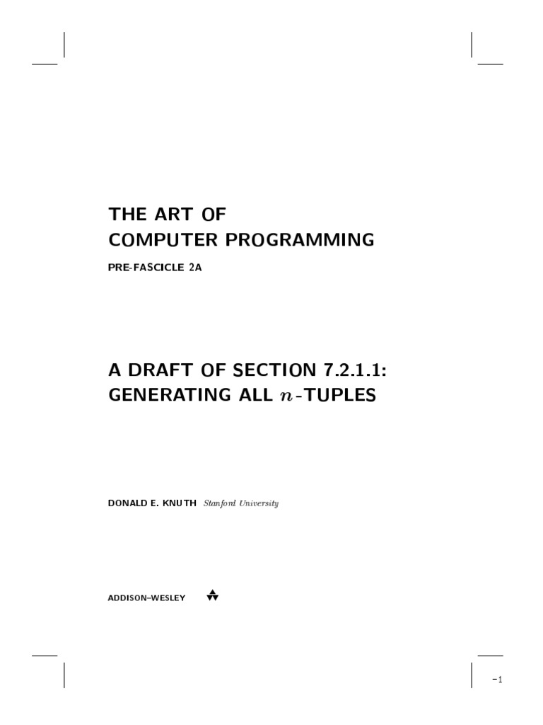 The Art Of Computer Programming Vol 4a Pre Fascicle Generating All N Tuples 