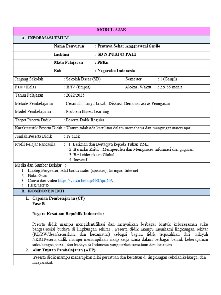 MODUL AJAR PPKN - Ps | PDF