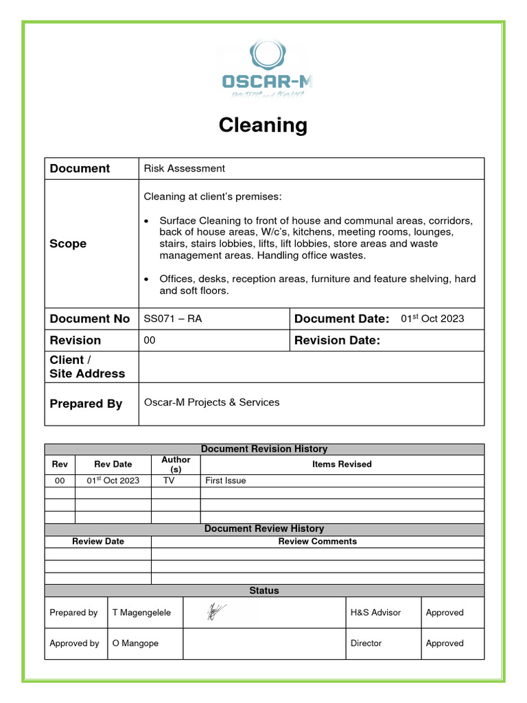 Cleaning Risk Assessment Guide | PDF | Personal Protective Equipment ...