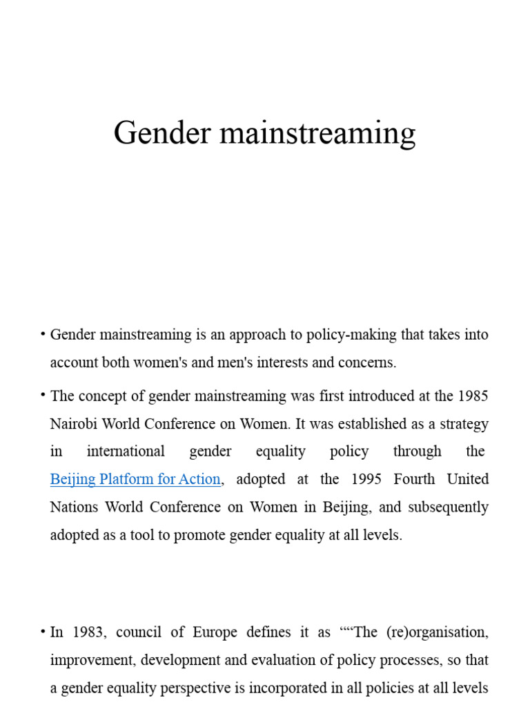 Gender Mainstreaming | PDF | Gender Mainstreaming | LGBTQIA+ Studies