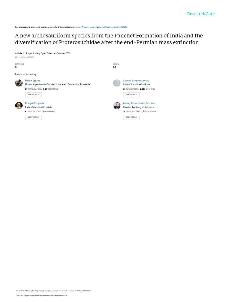 Ezcurra Etal 2023RSOS New Archosauriform Panchet Formation India | PDF