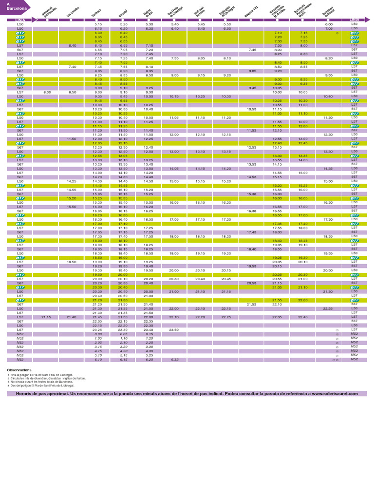Horaris Vallirana Laborables | PDF