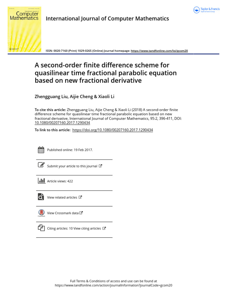 Second-Order Finite Difference Scheme for Fractional PDE | PDF ...