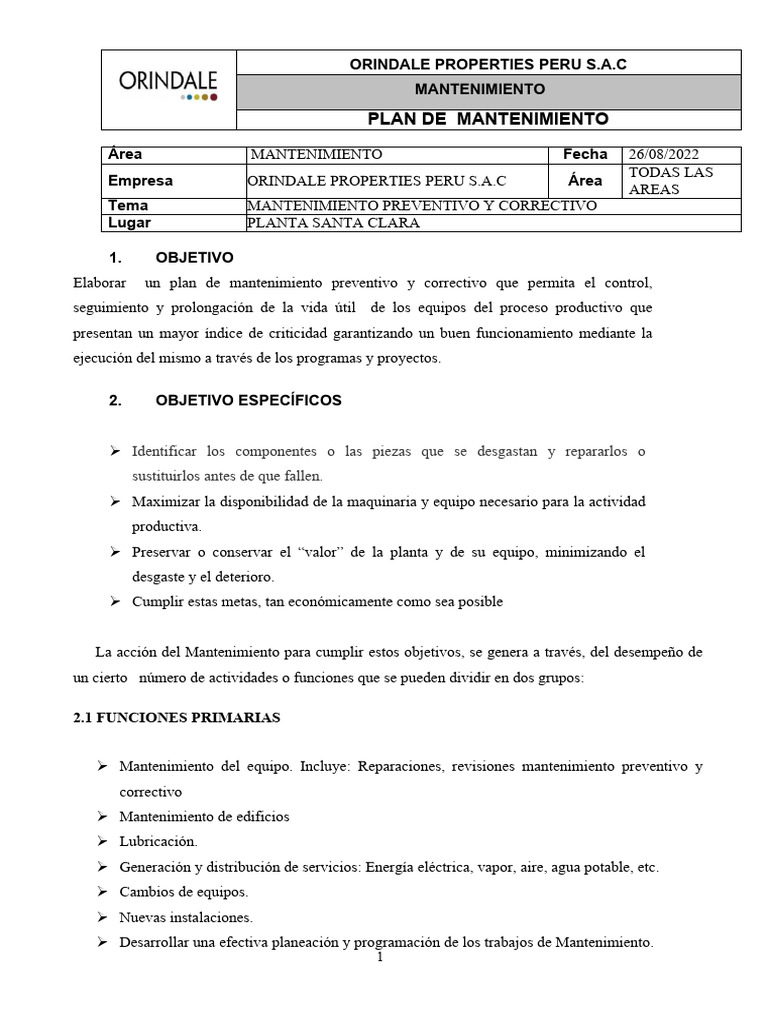 Plan de Mantenimiento | PDF | Planificación | Business
