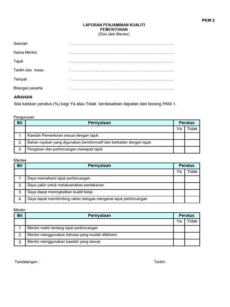 Borang Pementoran PKM2 - 103200 | PDF