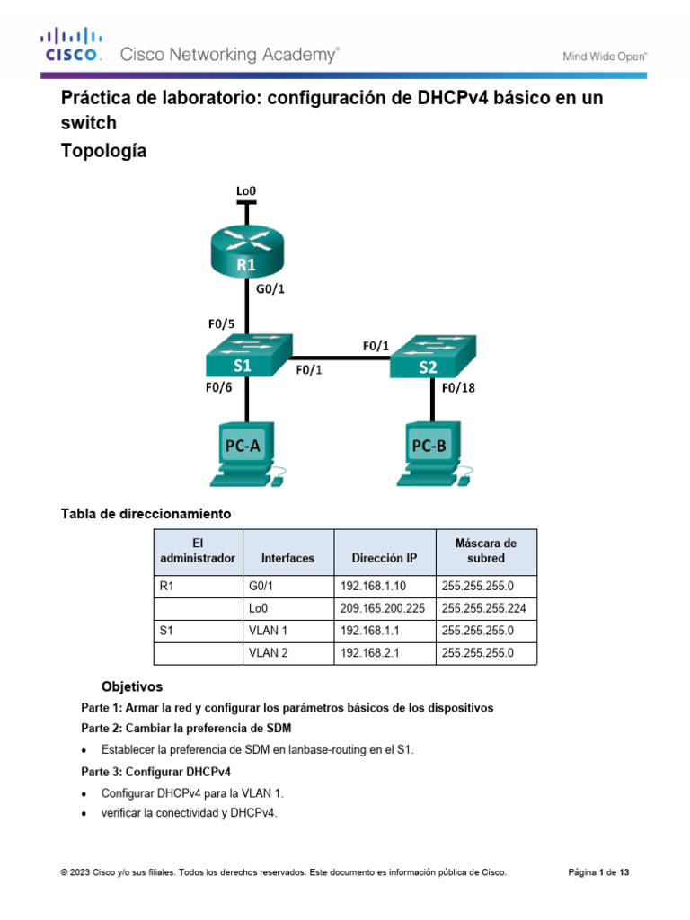 Configuración de DHCPv4 Básico en Un Swich Ejer4 | PDF | Dirección IP | Conmutador de red