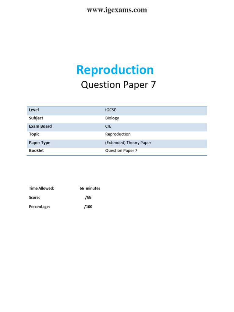 16.7 Reproduction - Igcse Cie Biology - Ext Theory QP | PDF ...